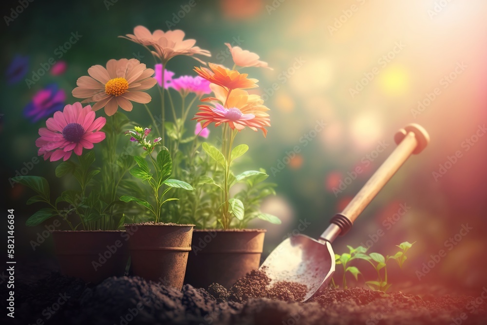 Planting Flowers in the Garden, Bokeh Background. Generative AI Stock ...