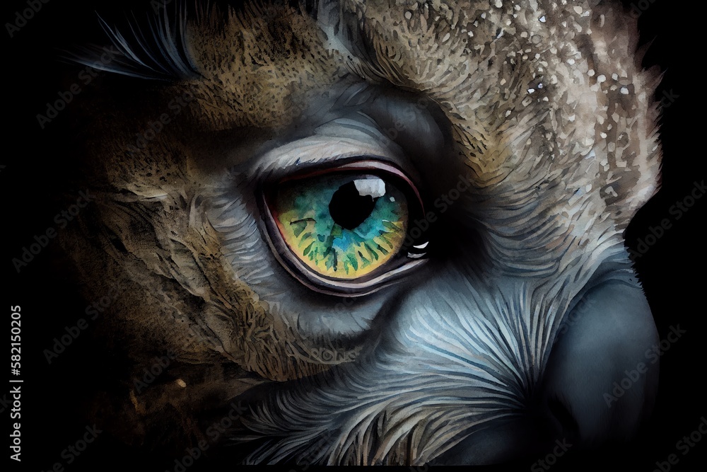 Watercolor Illustration of a Close Up Of A Koala Bear, On A Black ...