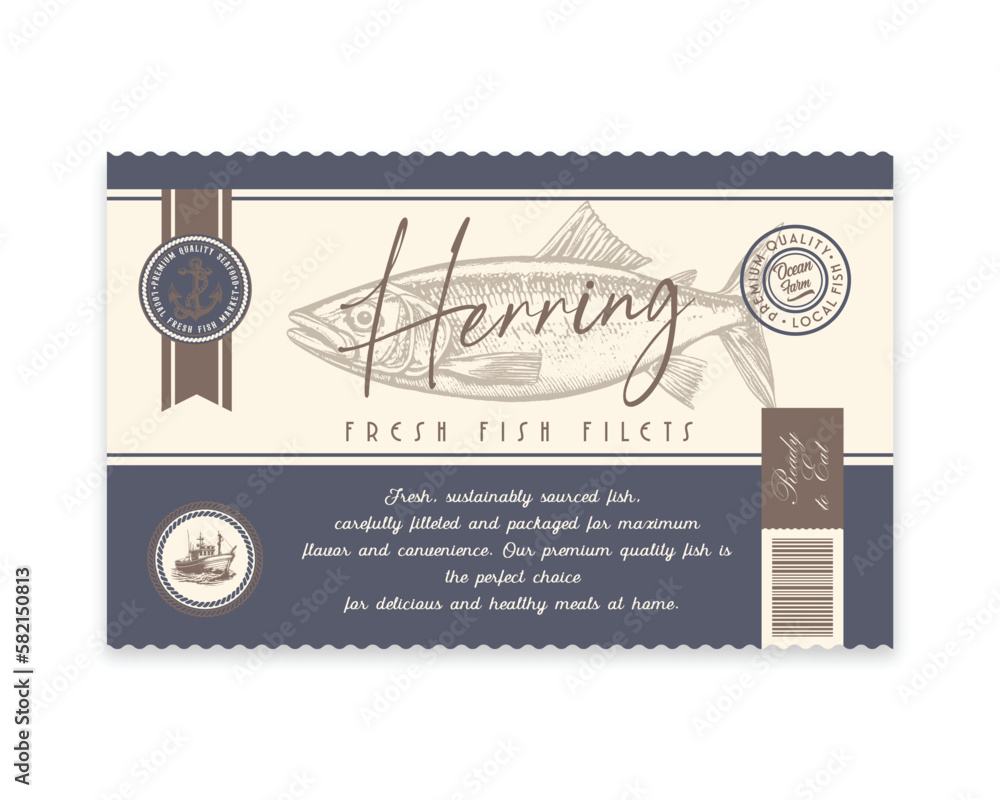 Premium Quality Herring. Abstract Vector Fish Packaging Design or Label ...