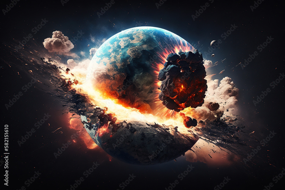 Photo & Art Print Explosion of planet , Black hole in a galaxy with ...