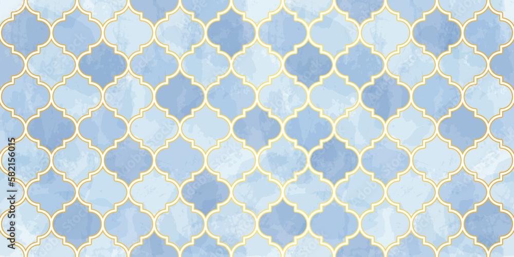 Moroccan Seamless Pattern. Arabic Mosaic Watercolor Ornament. Eid ...