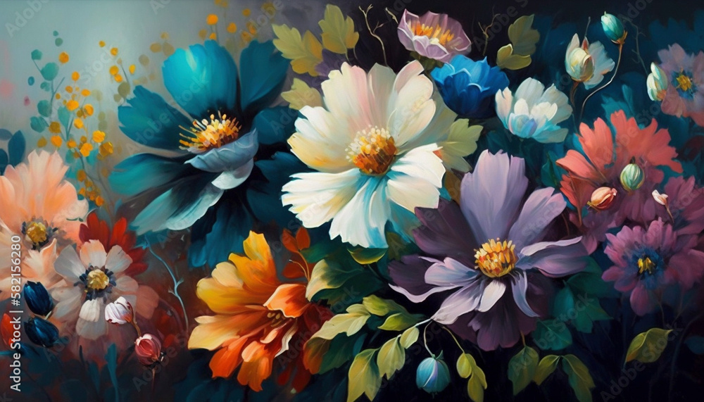 Beautiful canvas of vivid flowers in oil painting - Generative Ai Stock ...