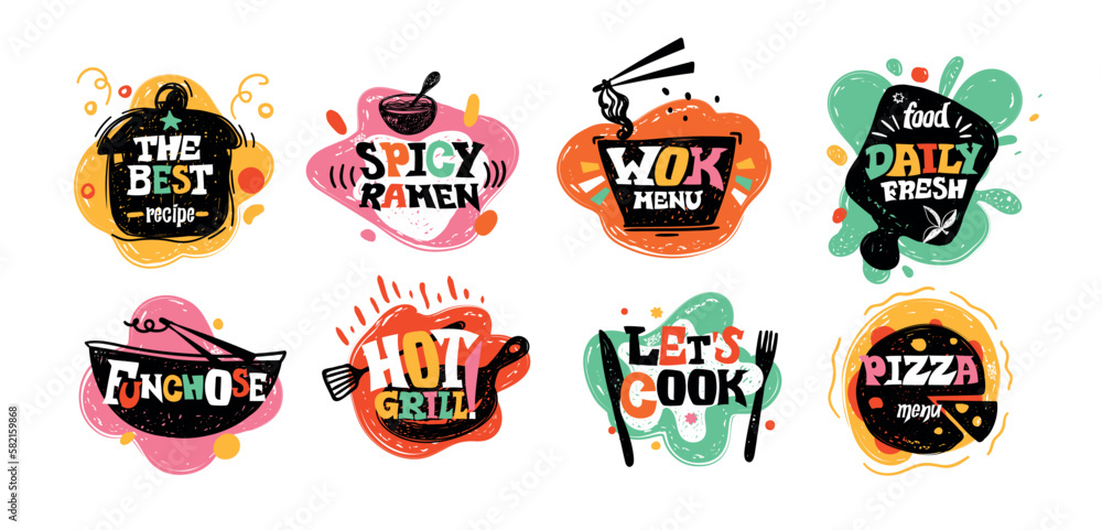 Lunch logo, sweet gastronomy restaurant label. Hot dog in cafe menu ...