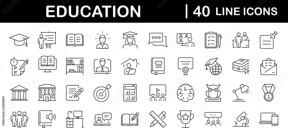 Education set of web icons in line style. Learning icons for web and ...
