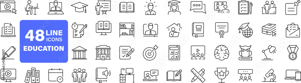Education set of web icons in line style. Learning icons for web and ...
