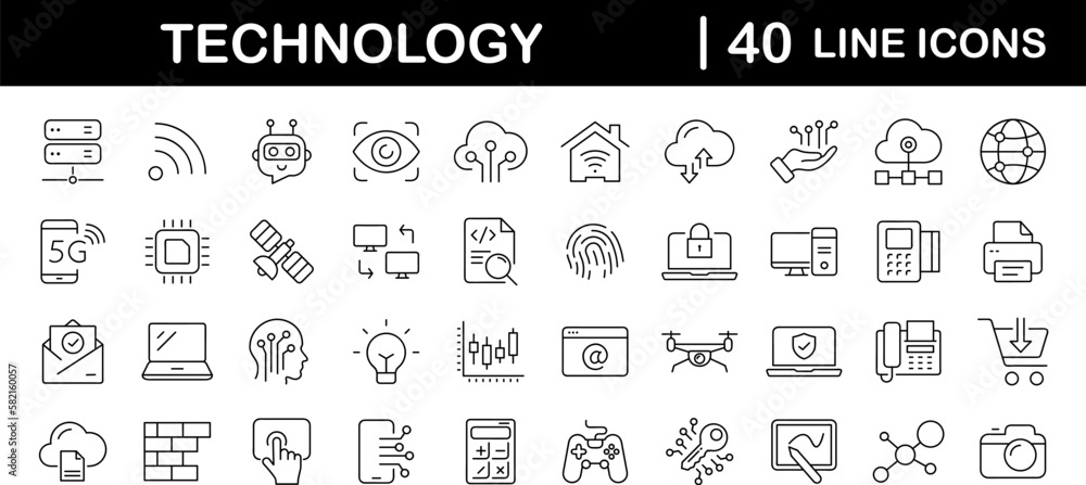 Technology set of web icons in line style. Information technology signs ...