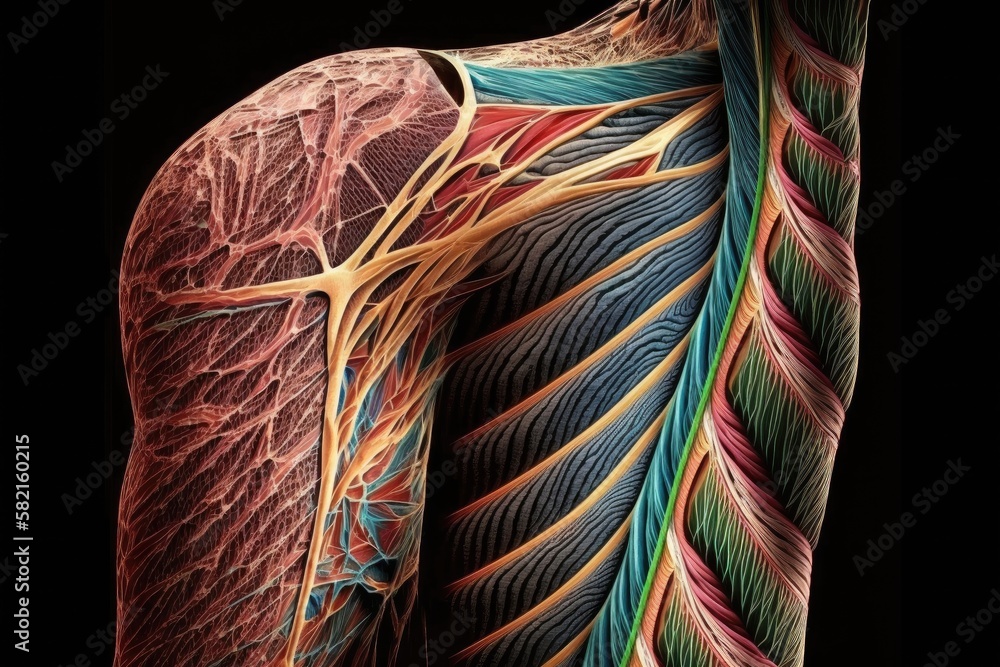 vertical section of human body muscle fibers of arm, created with ...