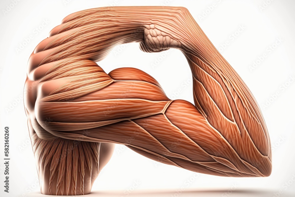 flexing of bicep muscle fibers of arm isolated on white background ...
