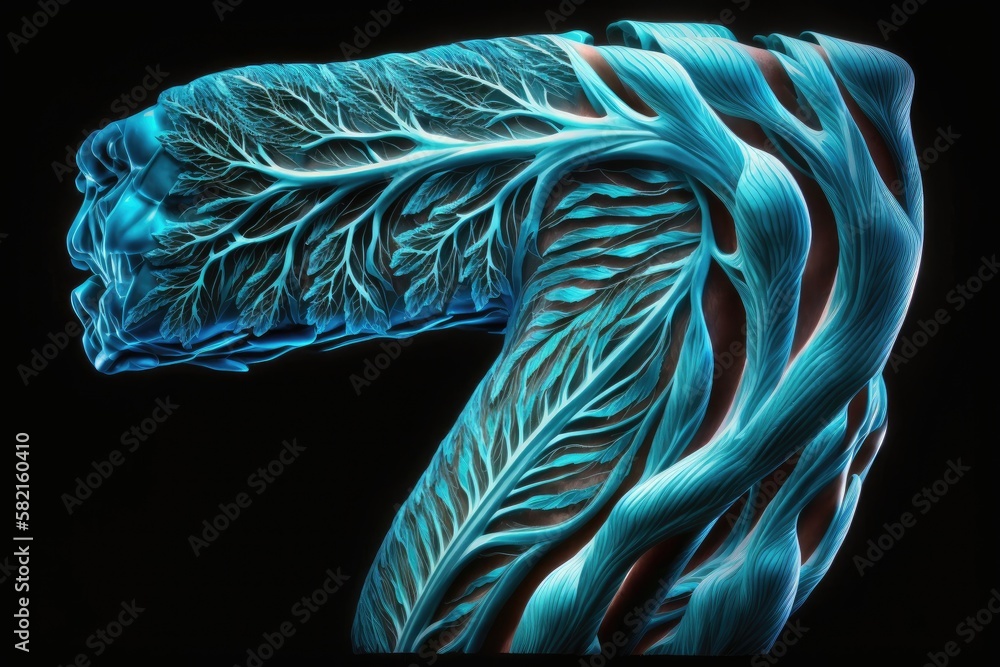 muscular fibers of arm with veins and sea blue muscles, created with ...