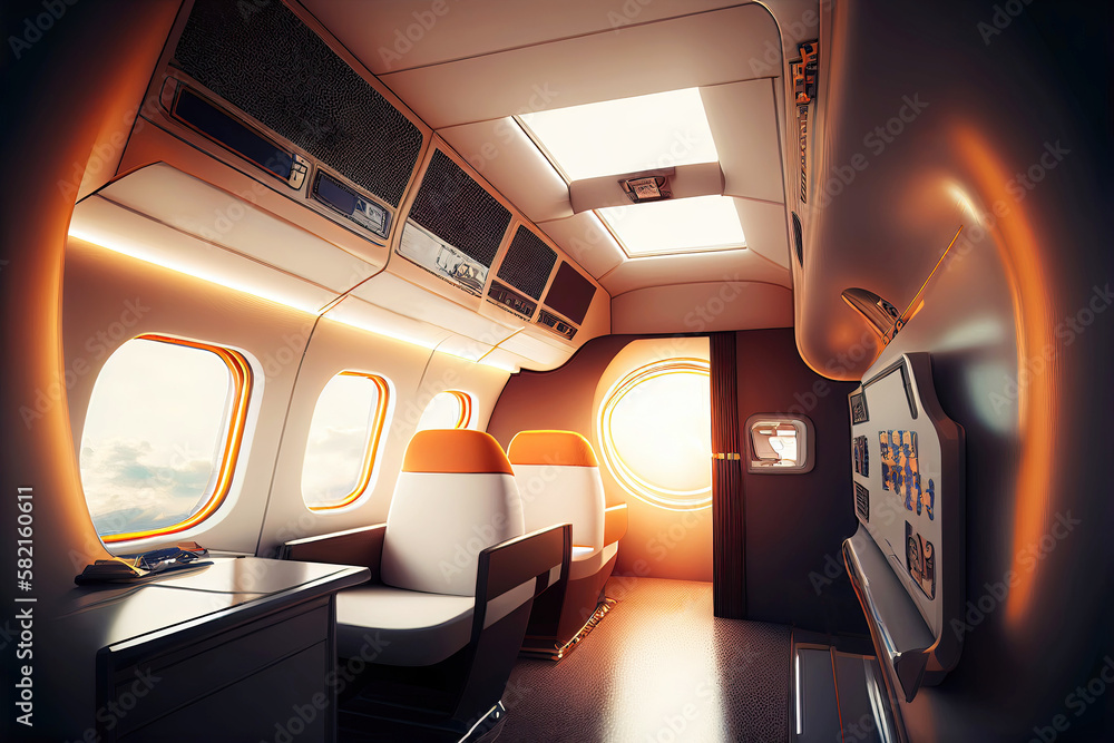 Aircraft cabin interior as digital interior design illustration ...