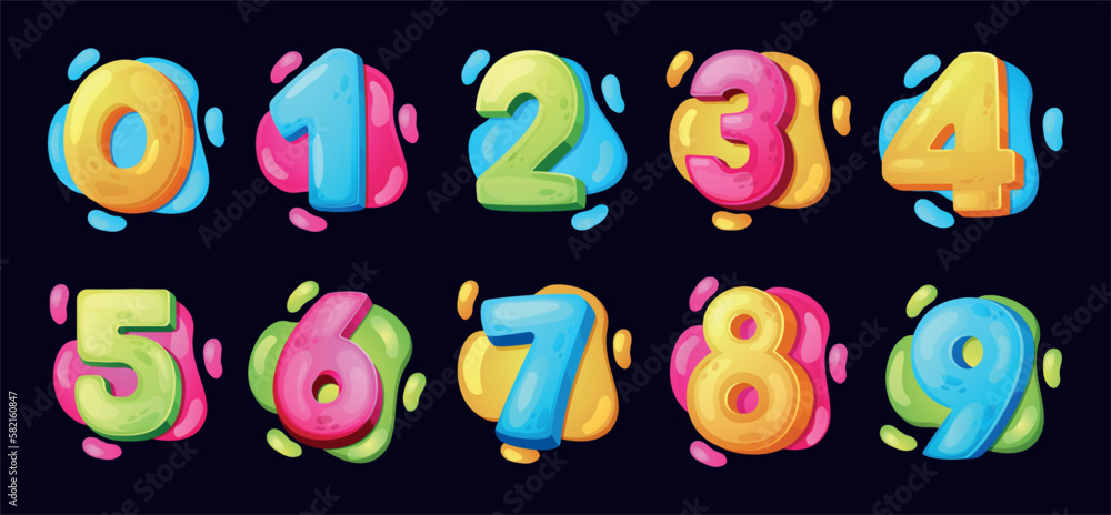 Cartoon numbers font. Fun childhood numeral symbols for baby birthday ...