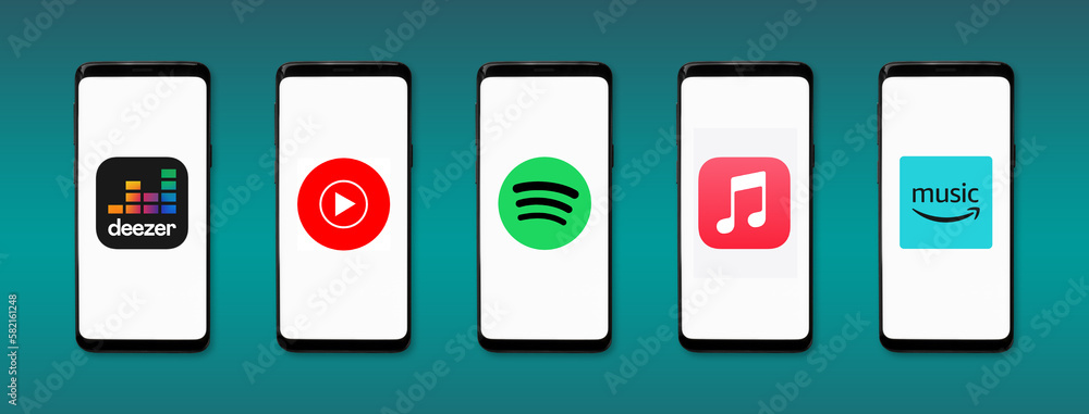 the different on-demand music platforms with the logo and icon of their ...