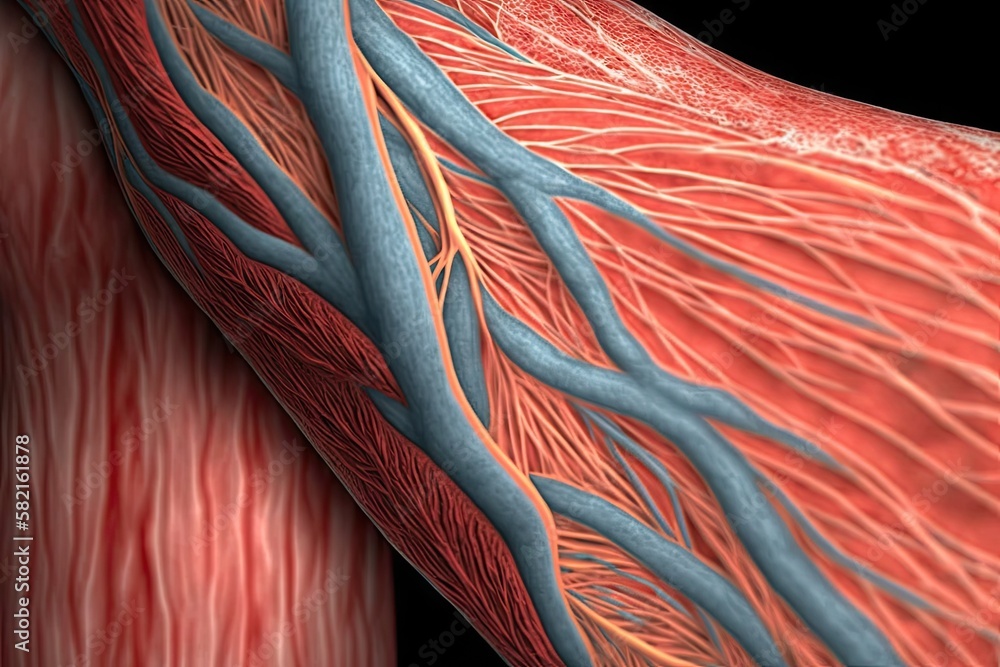 close-up with muscle fibers of arm veins, created with generative ai ...
