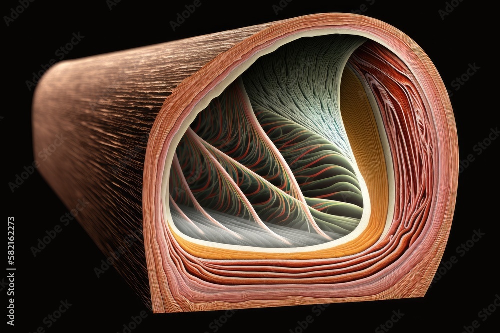 cross-section of human muscle fibers of arm lying on table, created ...