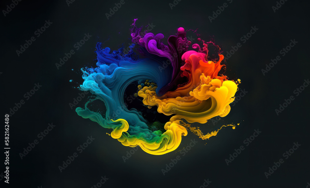 Color wheel like paint flow in rainbow color spectrum in mid air, on ...