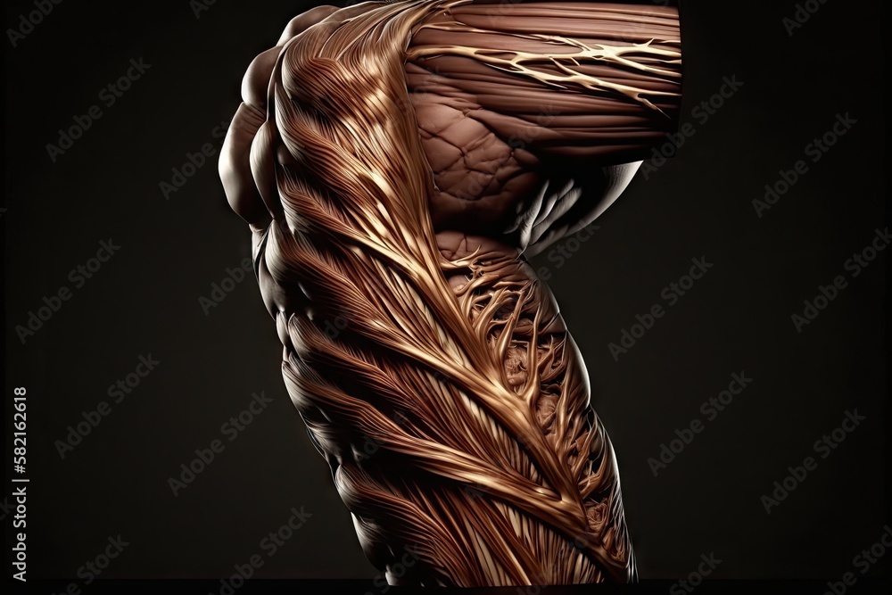 dark brown muscular forearm with muscle fibers of arm, created with ...
