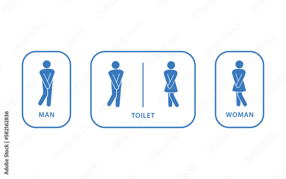 Funny toilet signs vector illustration. Man and woman restroom icon ...