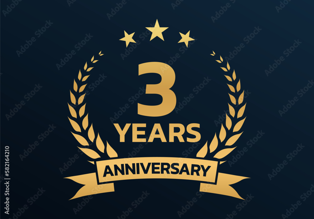 anniversary, 3, year, laurel, logo, icon, vector, 3rd, jubilee, number ...