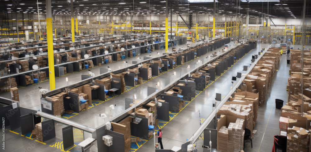 AI generated large mail order firm shipping center or logistics center ...