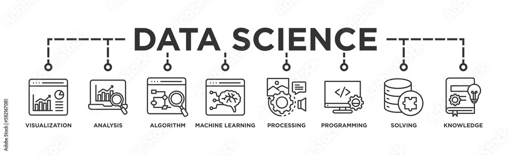 Data science banner web icon vector illustration concept with icon of ...
