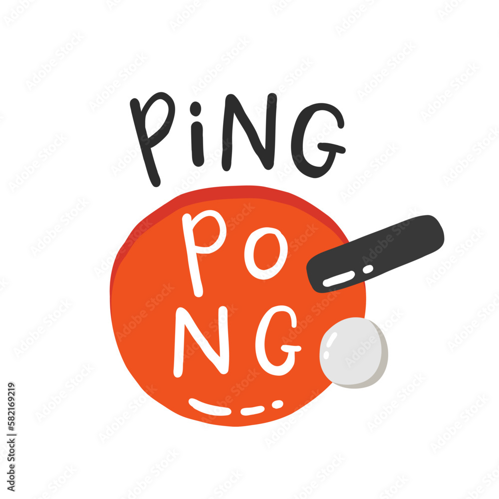 Ping pong hand drawn illustration with typography. Racket silhouette ...