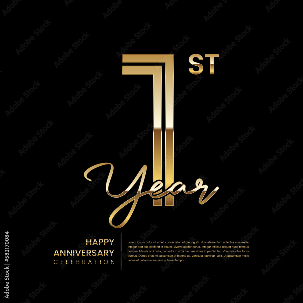 1st anniversary logo with double line style. Gold line art design. Logo ...