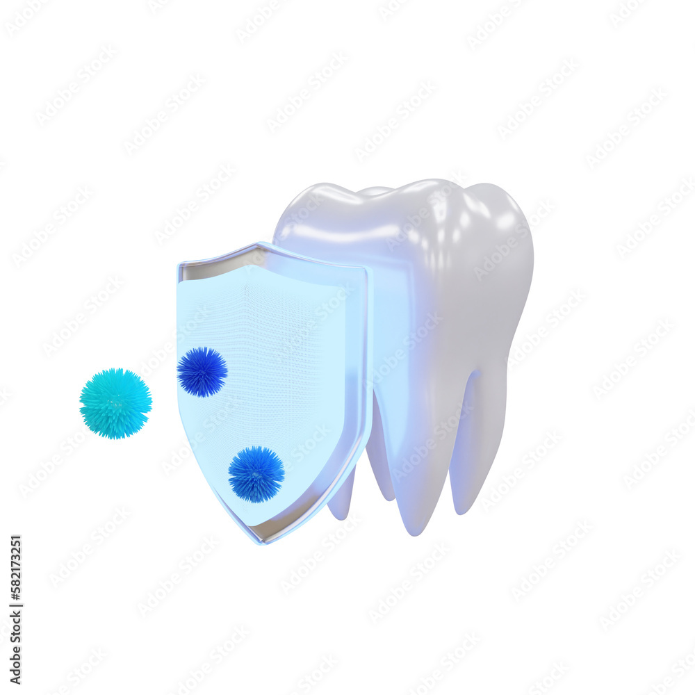 Tooth with shield isolated on transparent background. Virus protection ...