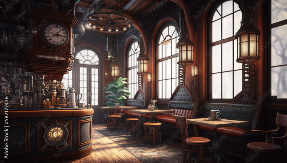 Gothic and steampunk concept design for a cafe or restaurant, gothic ...