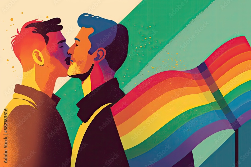 Two Gay Men Kissing Showing Their Love And Affection Illustration