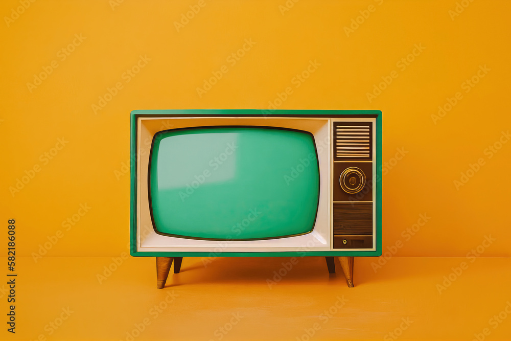 Old television on a yellow background. Generative AI Stock Illustration ...