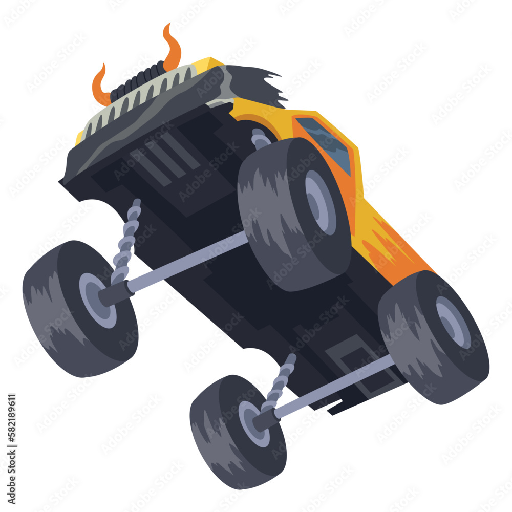 Jumping monster truck show. Bright colorful cartoon auto with big ...
