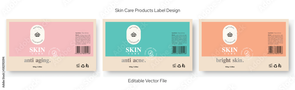 Skin care product label design anti aging anti acne bright skin healthy ...