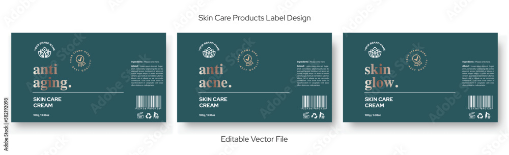 Skin care product label design anti aging anti acne bright skin healthy ...