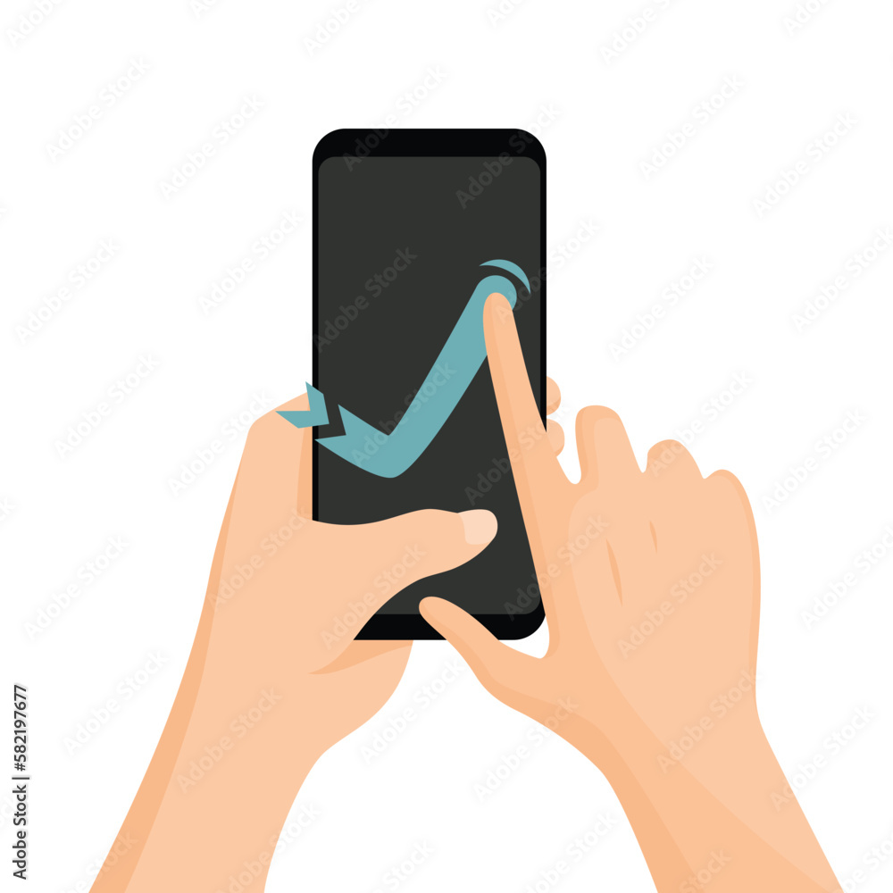 Touch screen hand gestures. Flat colored icon with movement of finger ...
