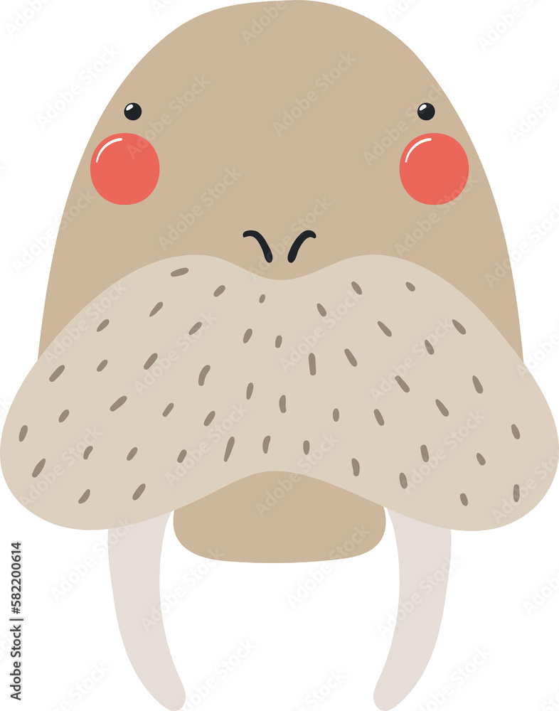 Cute funny baby walrus face cartoon character illustration. Hand drawn ...
