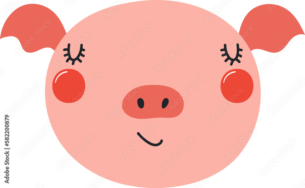 Cute funny baby pig face cartoon character illustration. Hand drawn ...