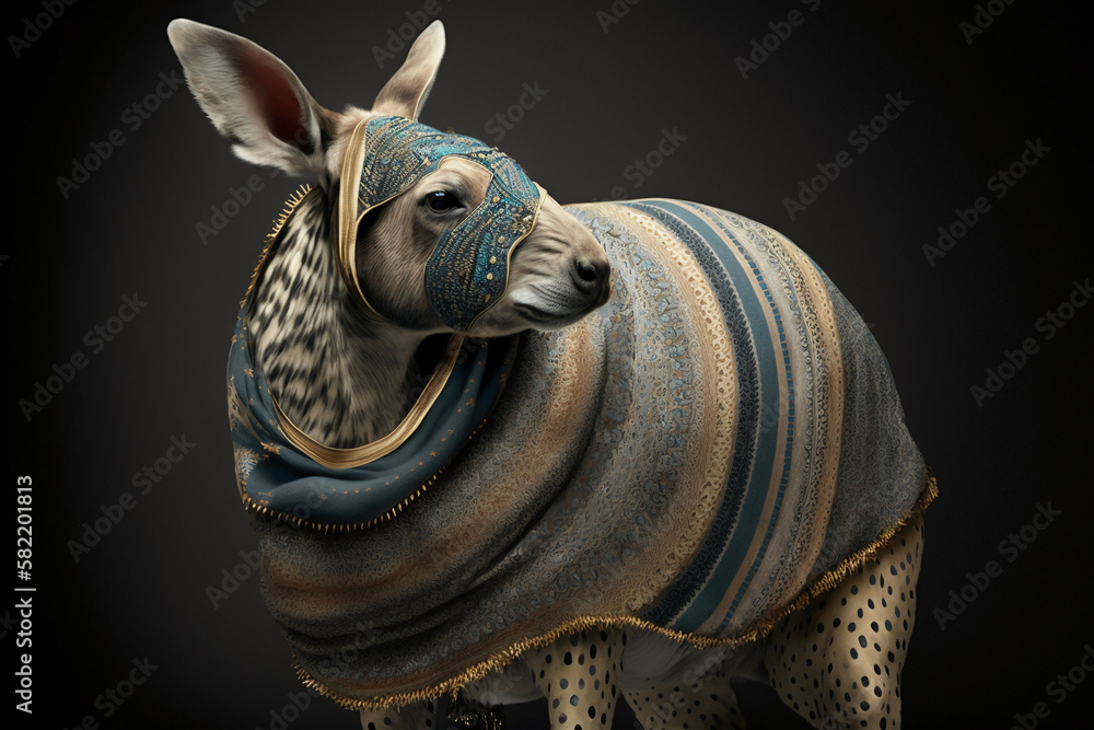 photorealistic animals wearing couture clothes made of fibers and ...