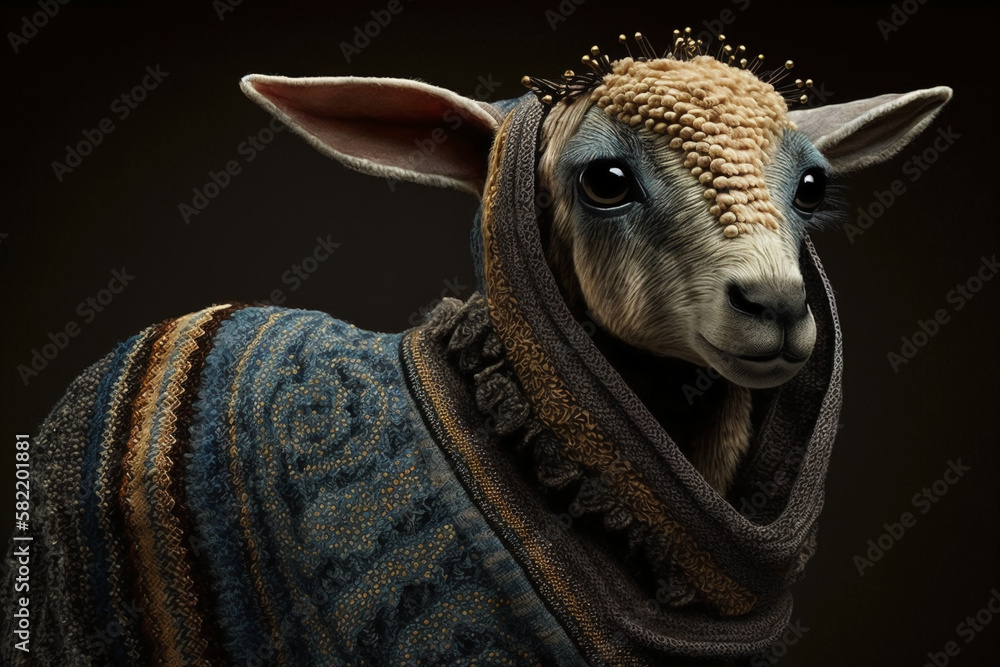 photorealistic animals wearing couture clothes made of fibers and ...