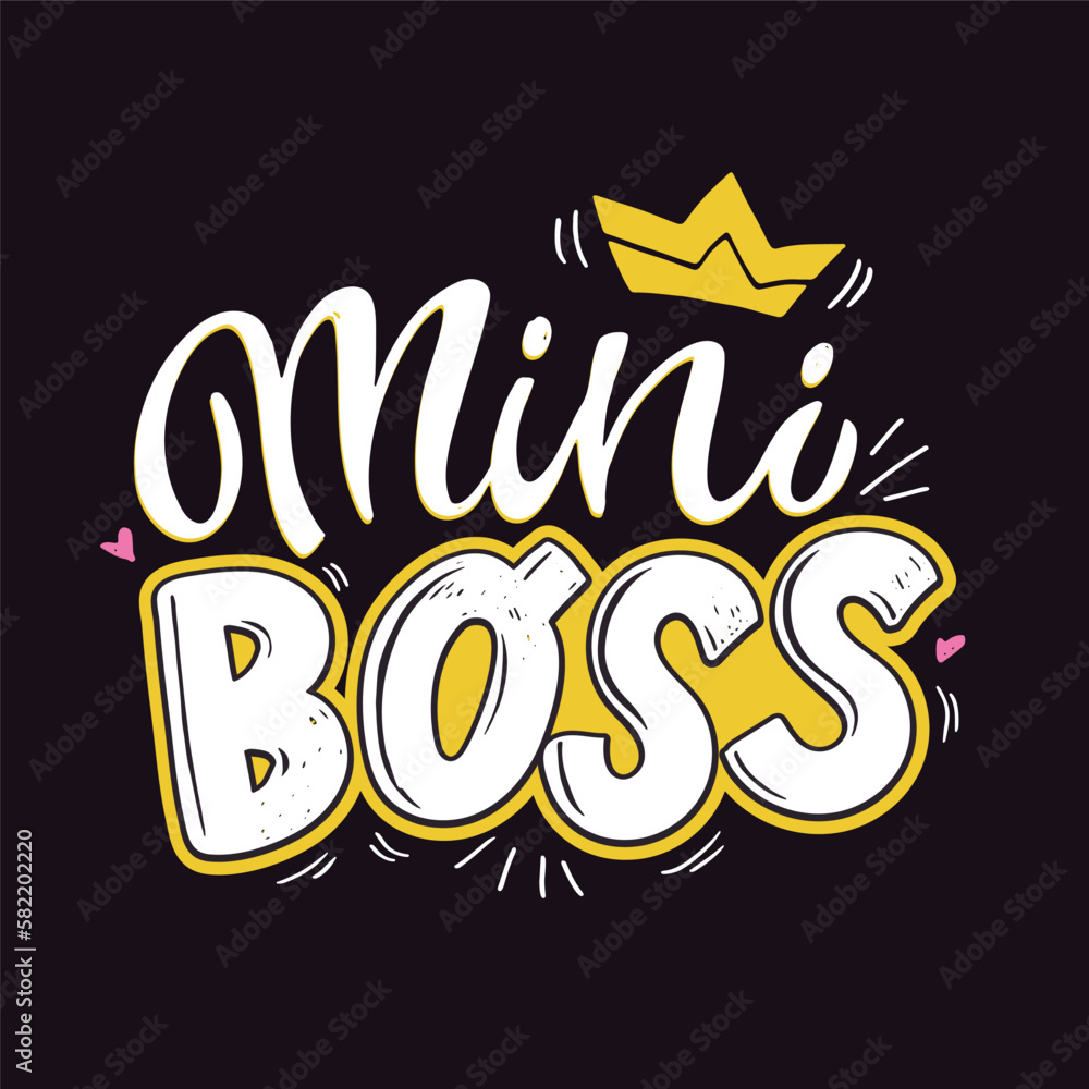 Cute hand drawn doodle lettering label about baby born, little boss ...