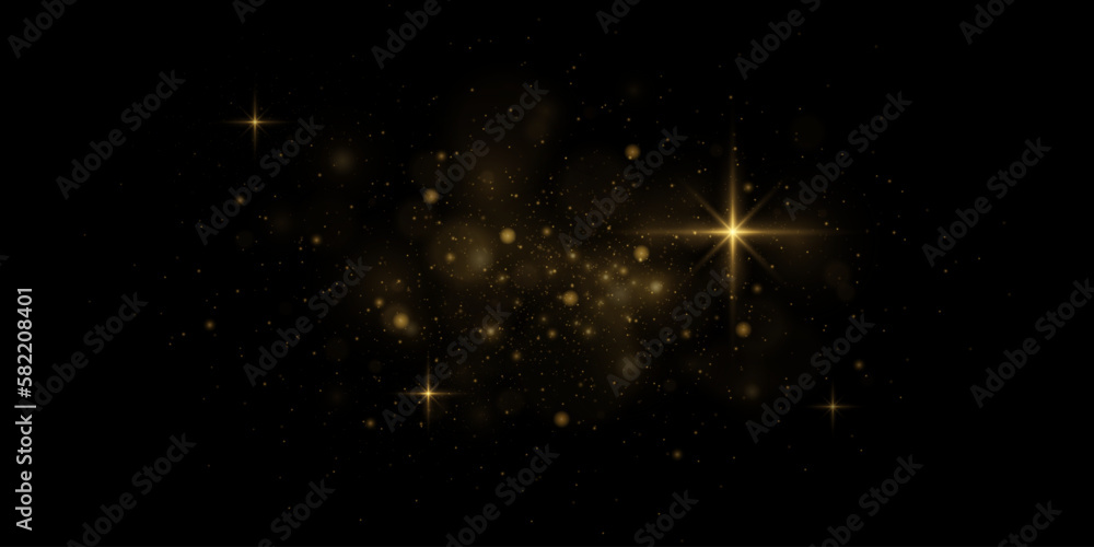 Shiny particle effect. Vector sparkles on a black background. Christmas ...