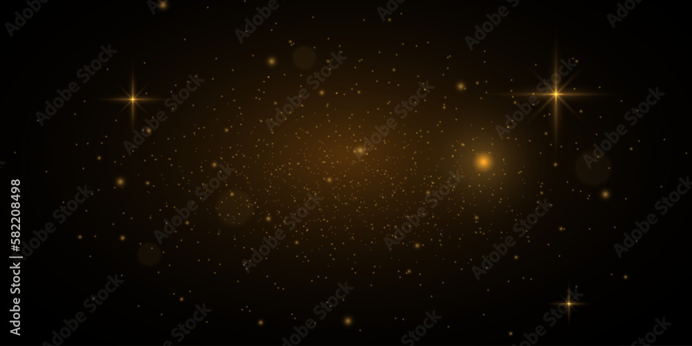 Shiny particle effect. Vector sparkles on a black background. Christmas ...