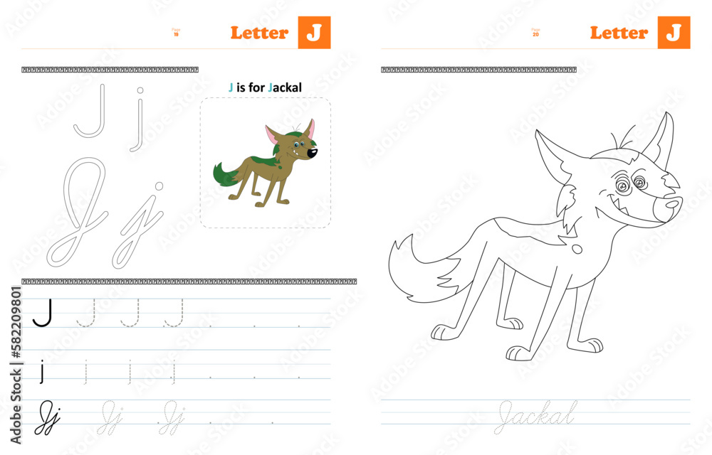 Letter J - Tracing and coloring letters: Animals by alphabet series ...