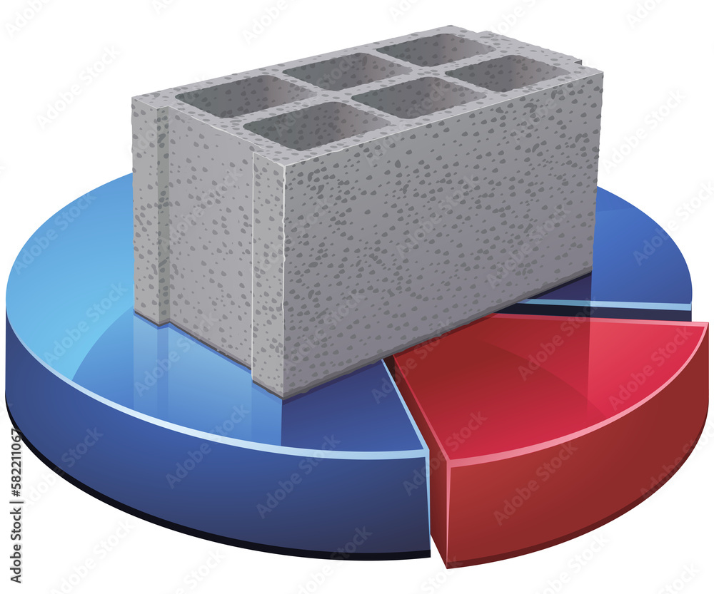 3D cinder block isolated with shadow and reflection on a blue and red ...