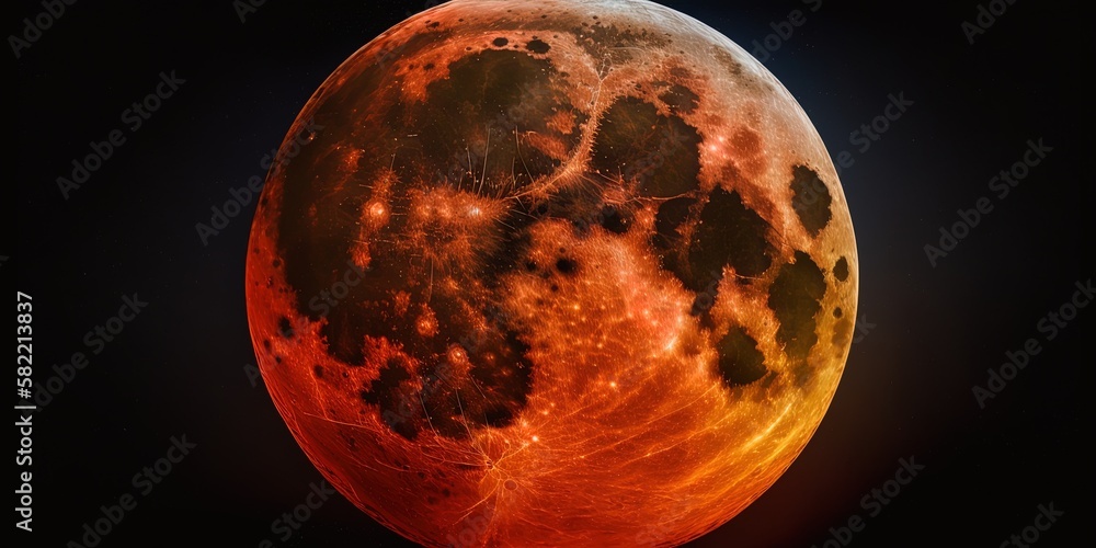 Moonlit night sky with a horizontal long view of the orange and red ...