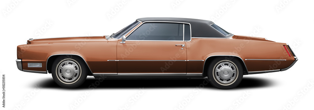 Vintage car side view isolated on white background. Brown convertible ...