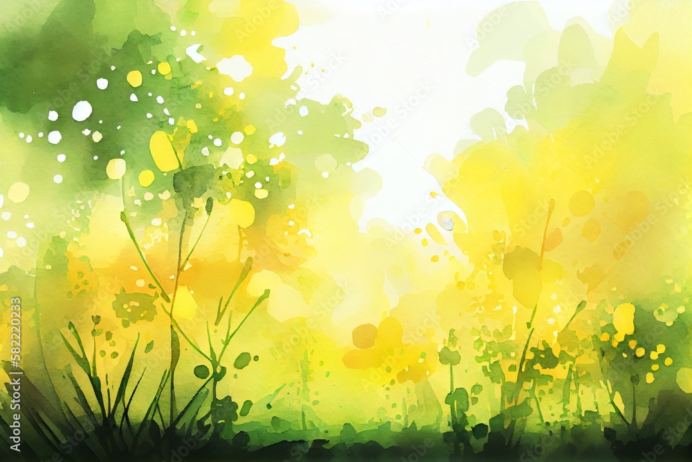 Watercolor Illustration of a Spring Mood Horizontal Blurred Yellow And ...
