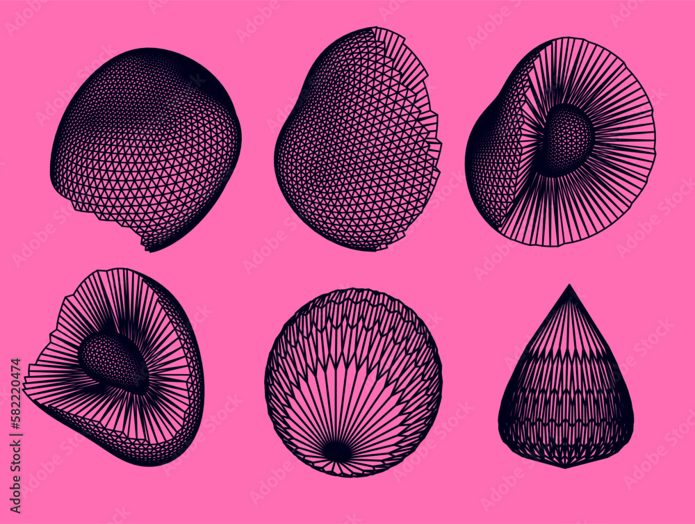 Set of abstract geometric vector 3D shapes made of mesh for cover or ...