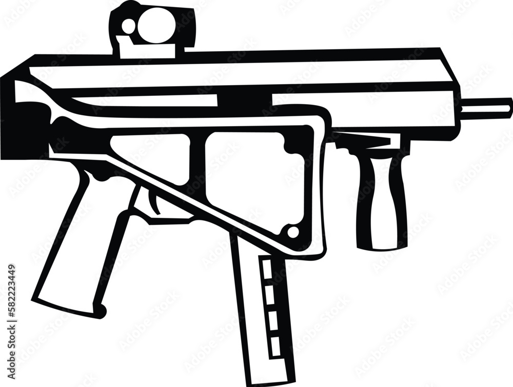 Black and White Cartoon Illustration Vector of Machine Gun Stock Vector ...