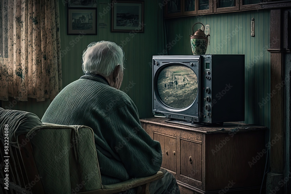Depressed Elderly Man Sitting Alone and Watching TV: A Look at Mental ...