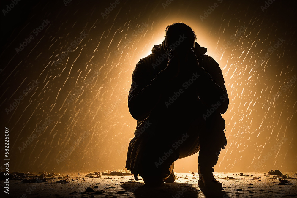 silhueta de homem triste na chuva, problemas com depressão Stock ...